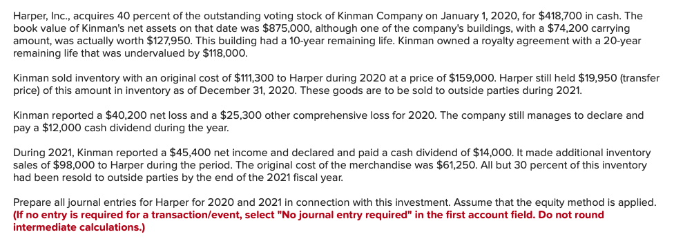 Solved Prepare all journal entries for Harper for 2020 and | Chegg.com