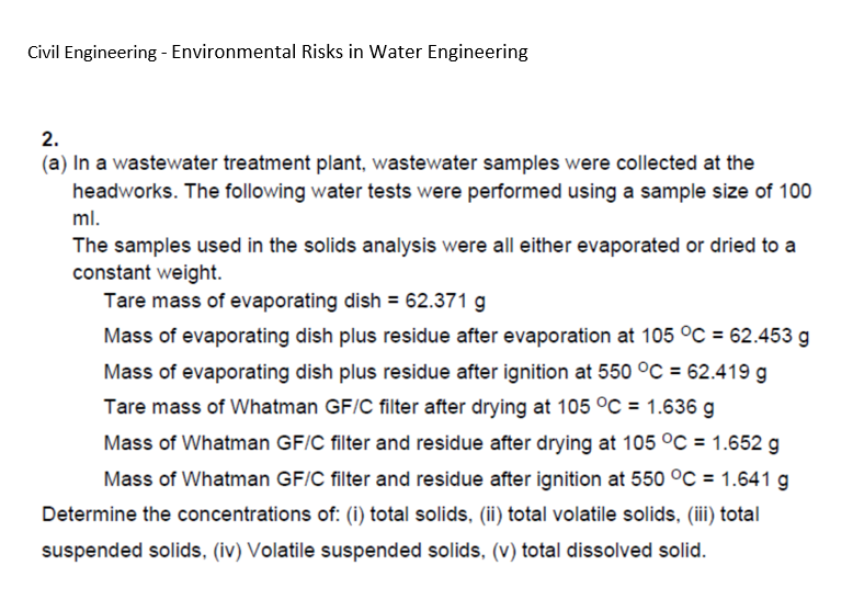 Solved Civil Engineering - Environmental Risks in Water | Chegg.com