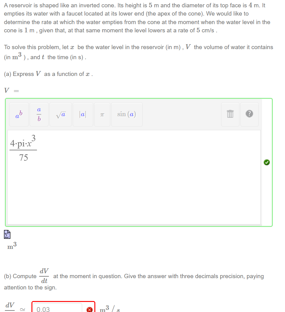 Solved A reservoir is shaped like an inverted cone. Its | Chegg.com