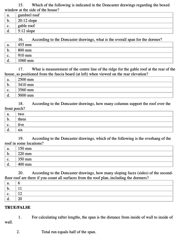 Solved Chapter 9 - Roof Framing MULTIPLE CHOICE c. a. c. a. | Chegg.com