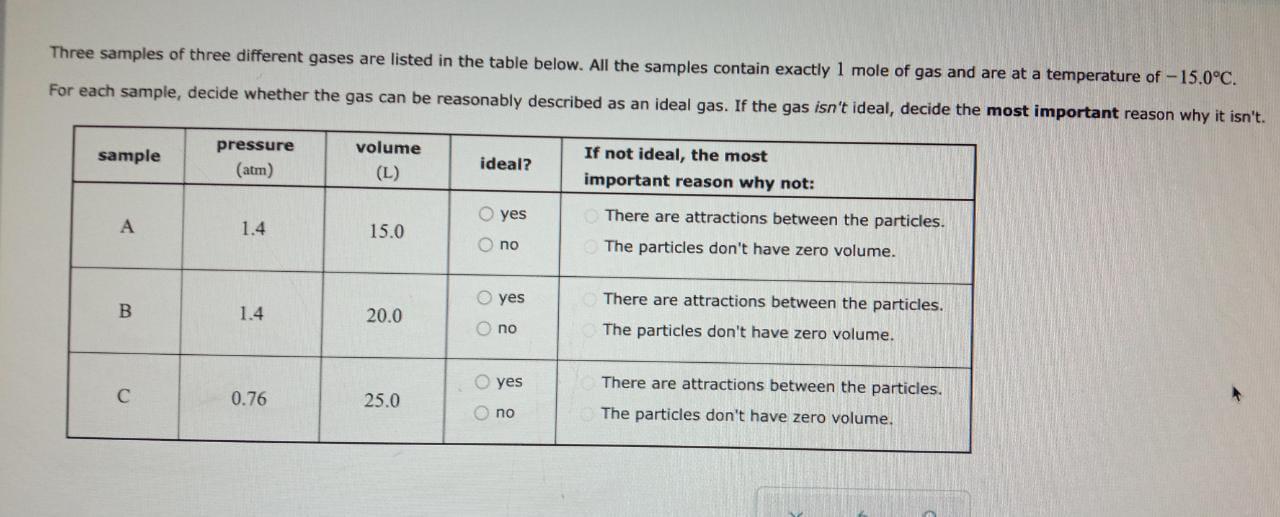 Solved Three samples of three different gases are listed in | Chegg.com