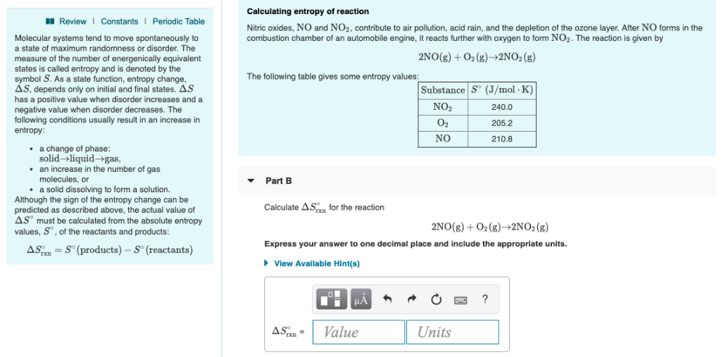 Solved Calculating entropy of reaction Review Constants | Chegg.com