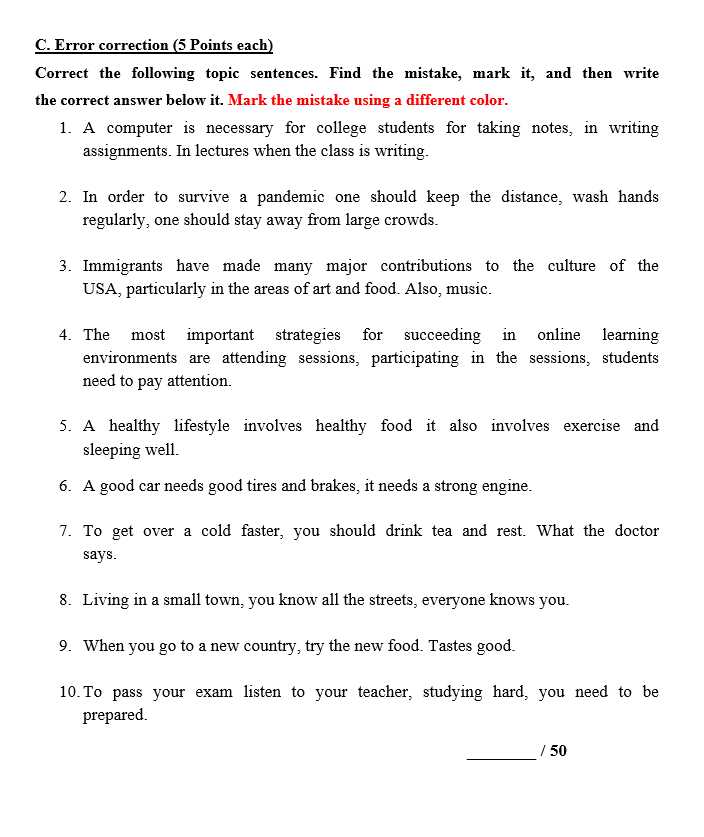Solved C. Error correction (5 Points each) Correct the | Chegg.com