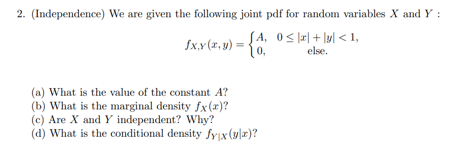 Solved 2. (Independence) We are given the following joint | Chegg.com