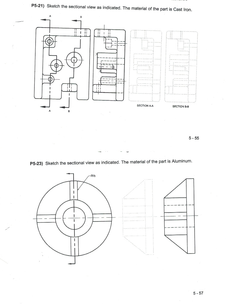 Solved P5-21) Sketch the sectional view as indicated. The | Chegg.com
