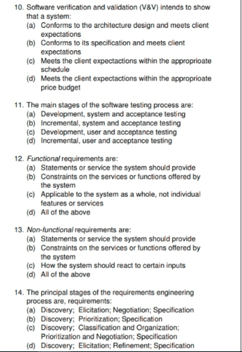 Solved 10. Software verification and validation (V&V) | Chegg.com