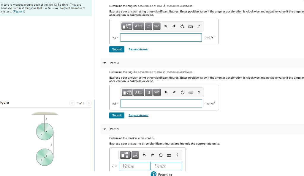 Solved A cord is wrapped around each of the two 13-kg disks. | Chegg.com