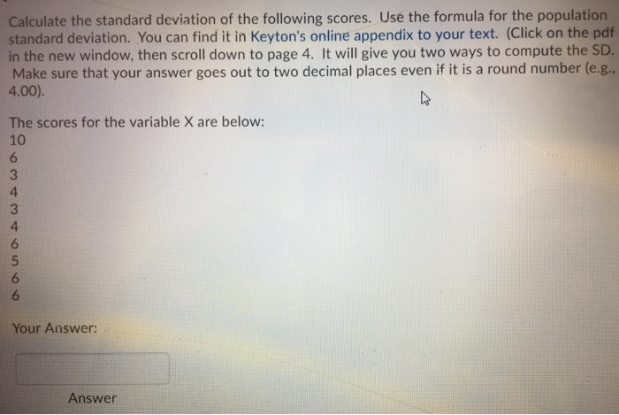 Solved Calculate the standard deviation of the following | Chegg.com