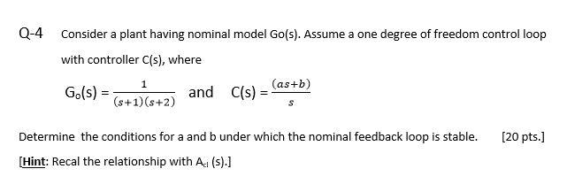 Solved Q-4 Consider a plant having nominal model Go(s). | Chegg.com