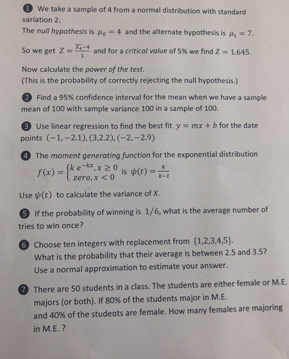 Solved 1 We take a sample of 4 from a normal distribution | Chegg.com