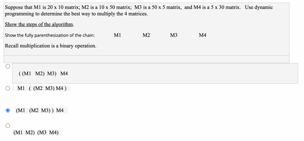Solved Suppose that M1 is 20×10 matrix; M2 is a 10×50 | Chegg.com