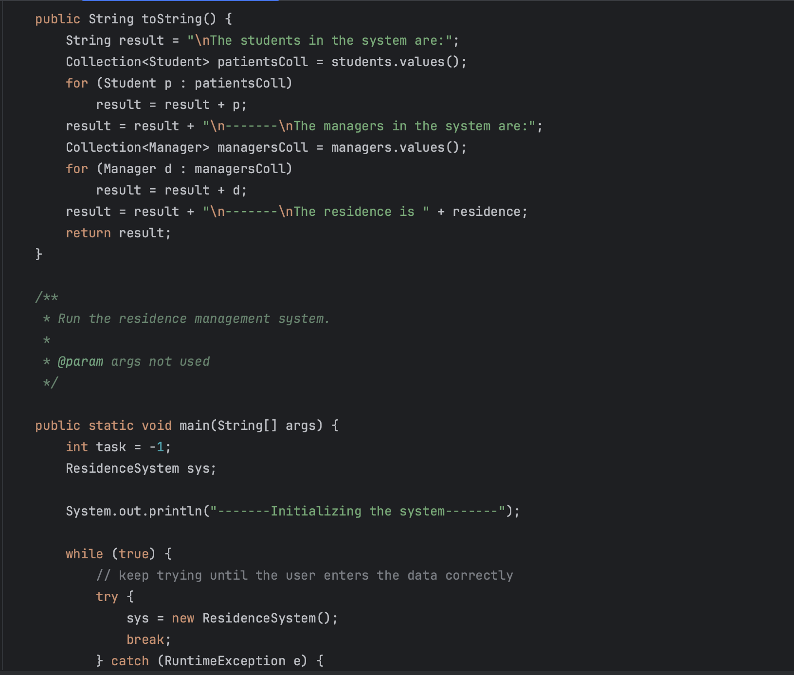 Solved Task Recall the ResidenceSystem class from Assignment | Chegg.com