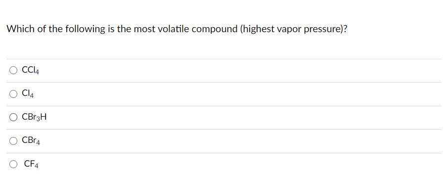 Solved Which of the following is the most volatile compound | Chegg.com