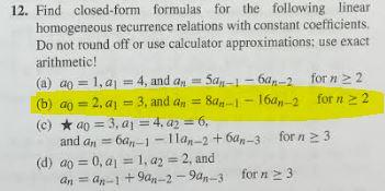 Solved Solve question 12b by finding the closed-form | Chegg.com