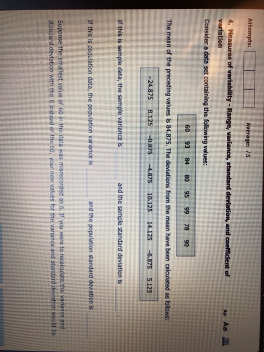 Solved Attempts: nt of variationn Consider a data set | Chegg.com