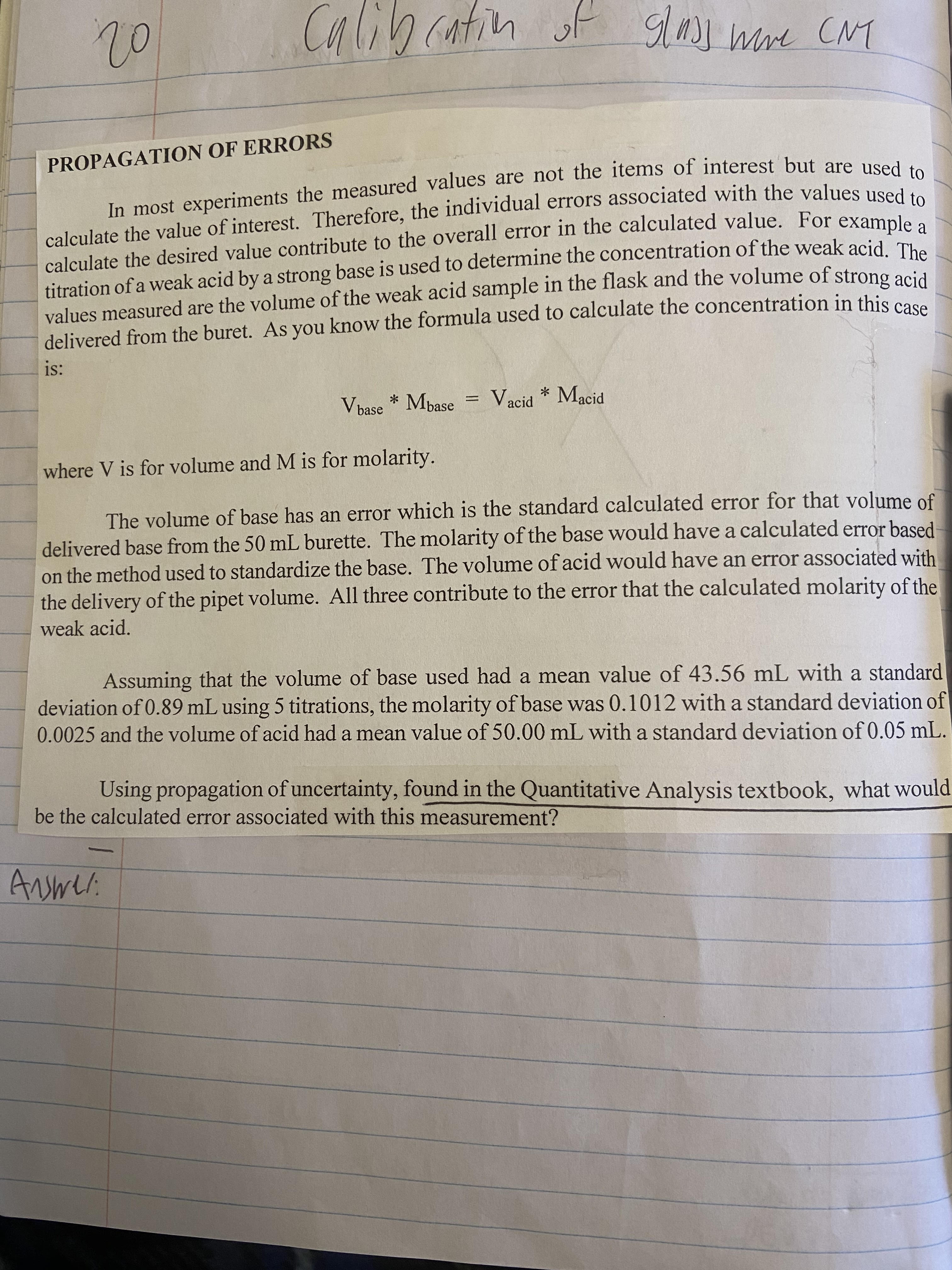 Solved PROPAGATION OF ERRORS In most experiments the | Chegg.com
