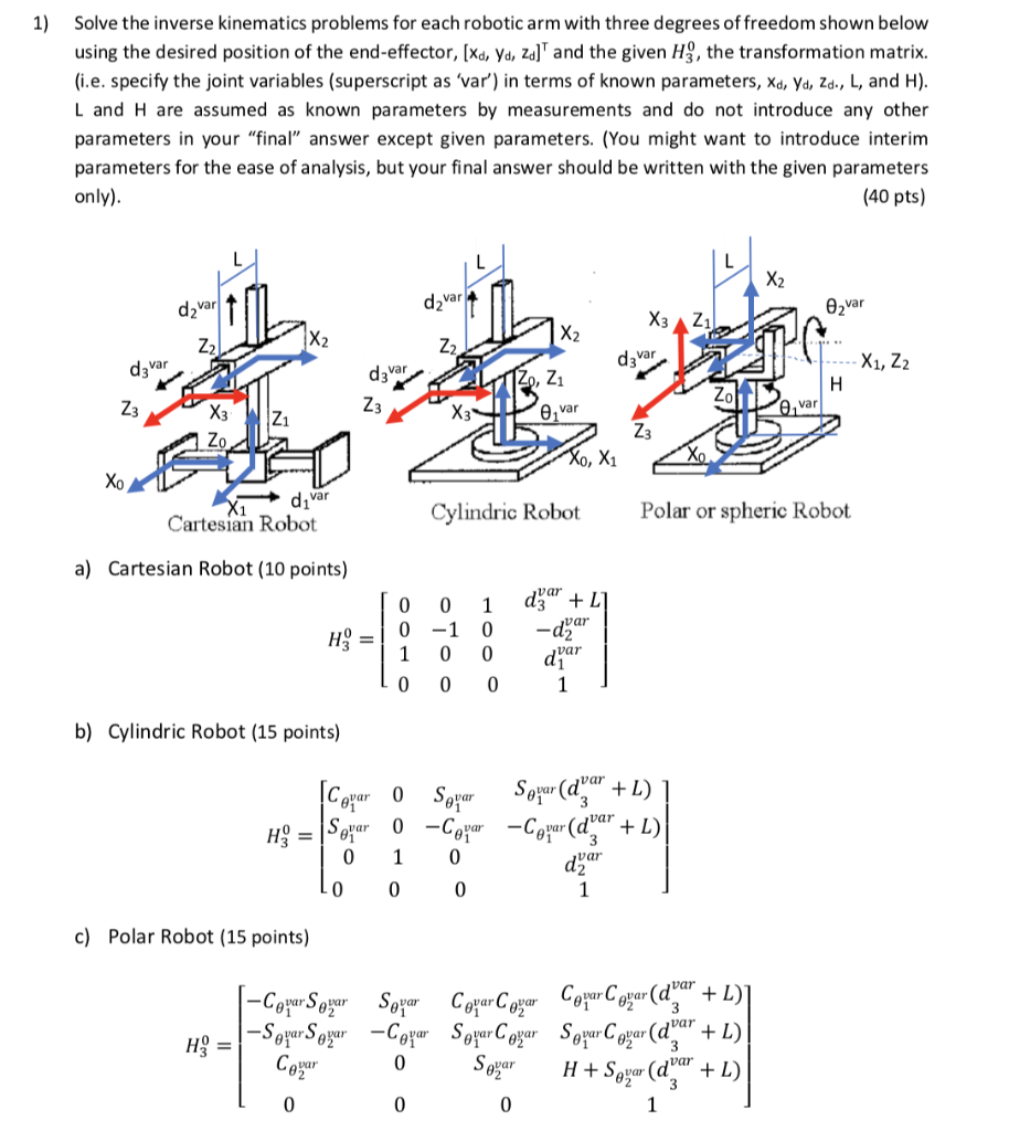Solved 1) Solve the inverse kinematics problems for each | Chegg.com