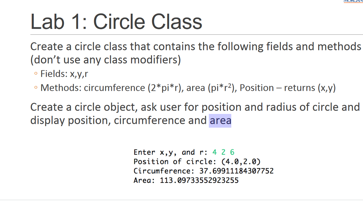 Solved Create a circle class that contains the following | Chegg.com