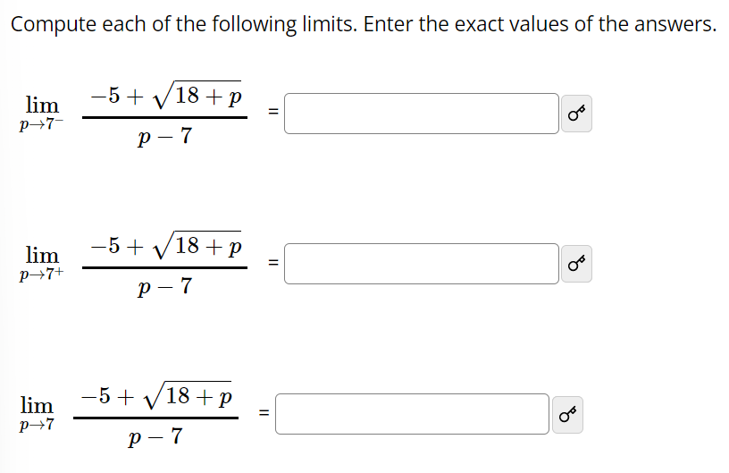 Solved Compute each of the following limits. Enter the exact | Chegg.com