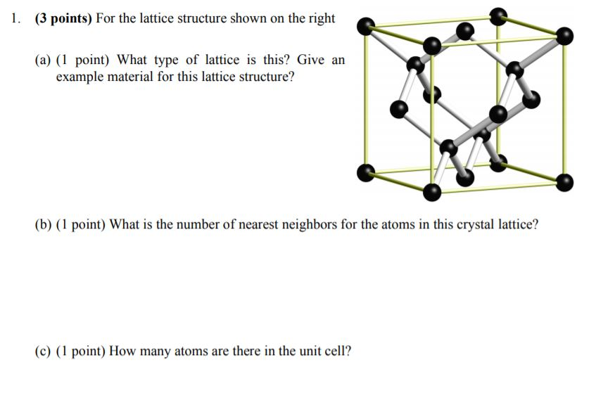 Solved 1. (3 points) For the lattice structure shown on the | Chegg.com