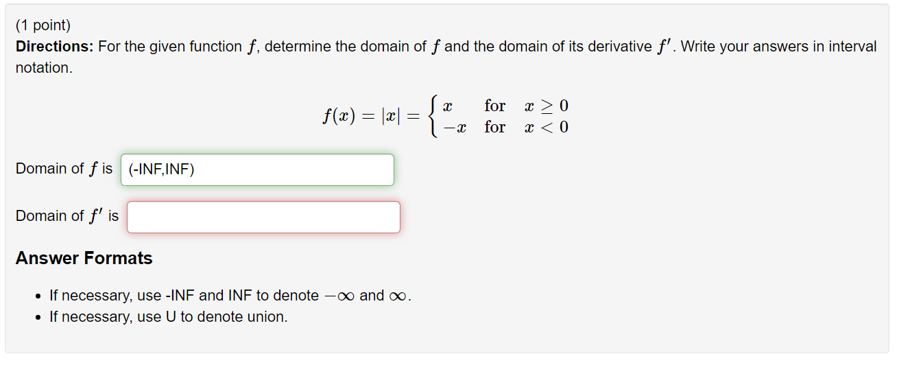 Solved (1 point) Directions: For the given function f, | Chegg.com