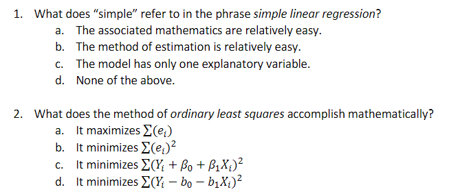 Solved What does the method of ordinary least squares | Chegg.com