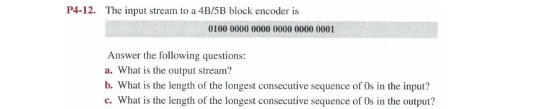 Solved P4-12. The input stream to a 4B/5B block encoder is | Chegg.com