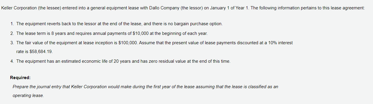 Solved Prepare the journal entry that Keller Corporation | Chegg.com