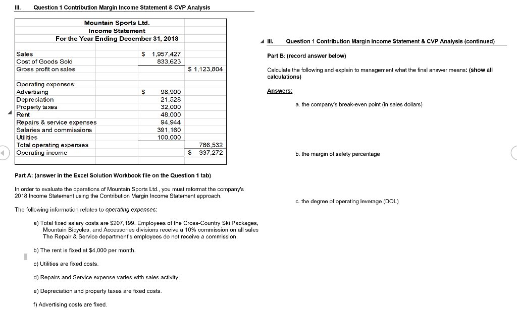 Solved III. Question 1 Contribution Margin Income Statement | Chegg.com