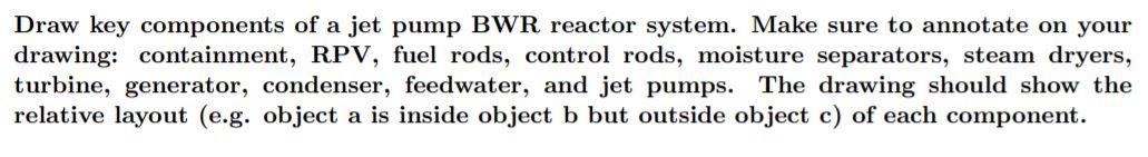 Solved Draw key components of a jet pump BWR reactor system. | Chegg.com