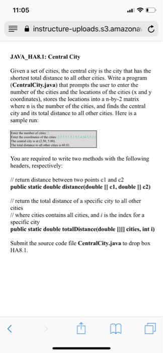 Solved 11:05 instructure-uploads.s3.amazona C JAVA HA8.1: | Chegg.com