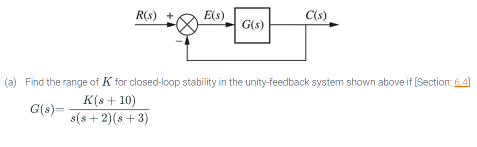 Solved (a) Find the range of K for closed-loop stability in | Chegg.com