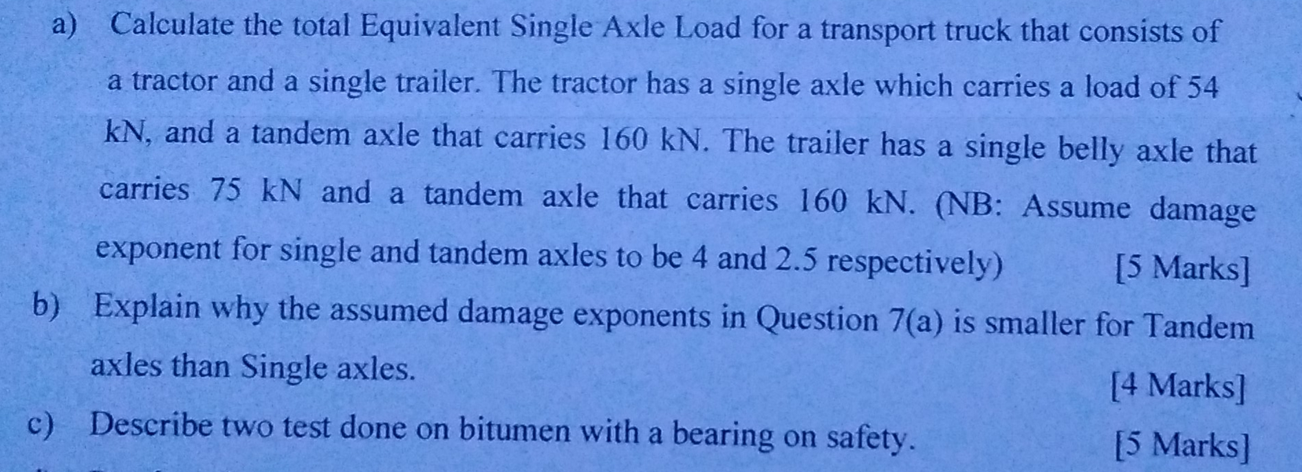 Solved a) Calculate the total Equivalent Single Axle Load | Chegg.com