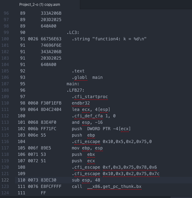 Project_2-0 (1) copy.asm align 4 .LCO: .string | Chegg.com