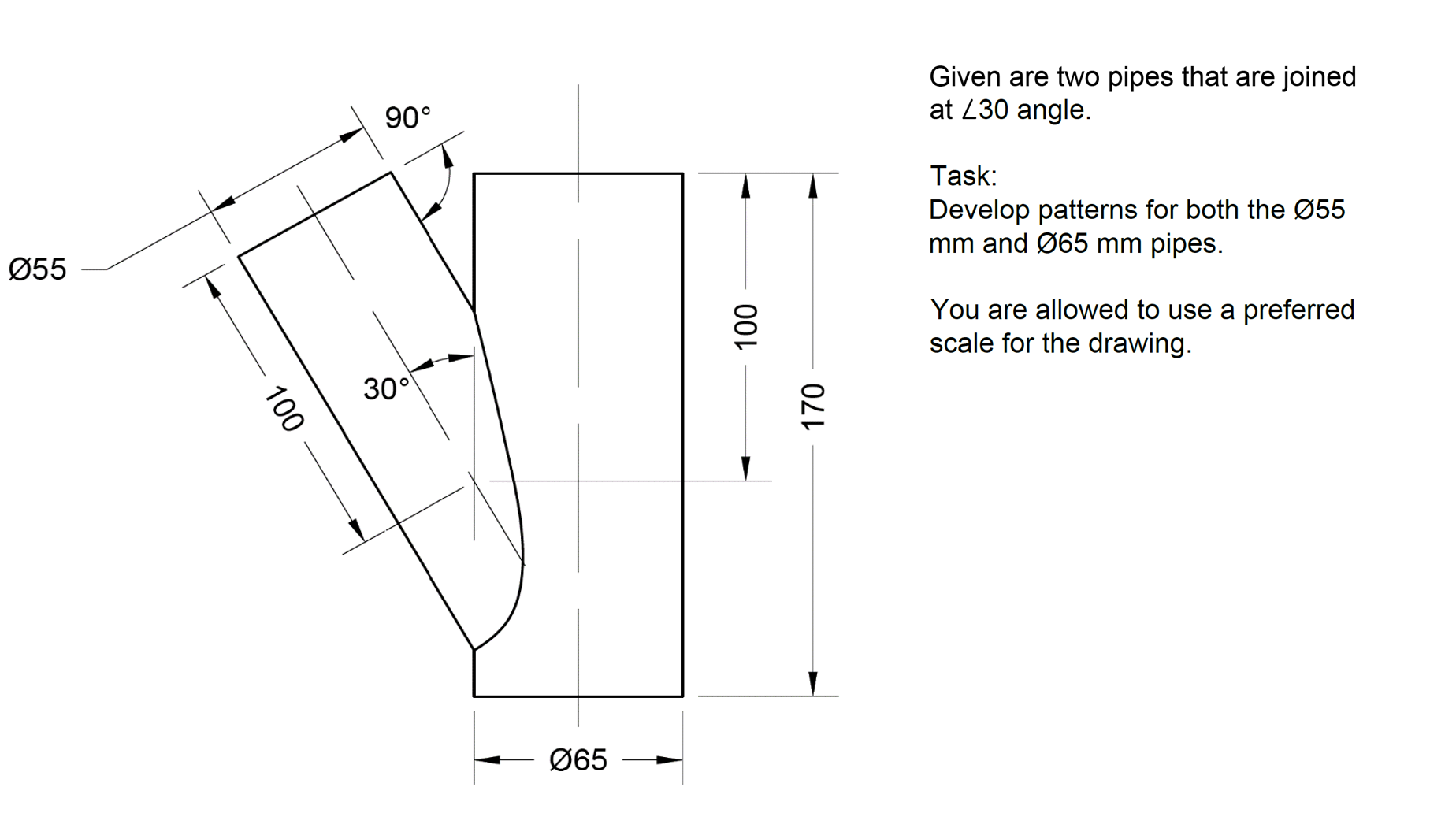 Solved Given are two pipes that are joined at 30 ﻿degrees | Chegg.com