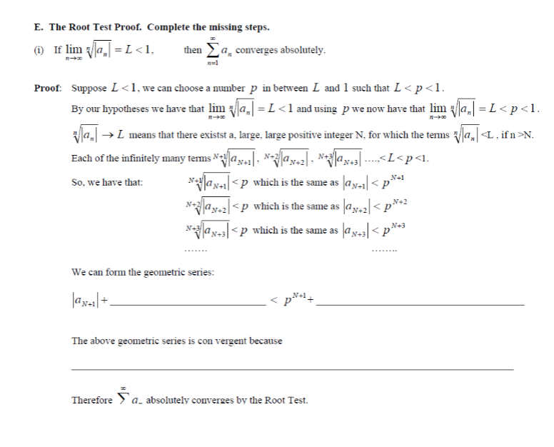 Solved 8. Proof of the Ratio or Root test a. Proof of the | Chegg.com