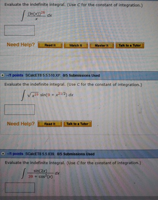 Solved Evaluate the indefinite integral. (Use C for the | Chegg.com