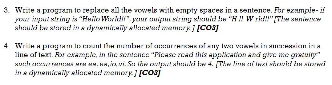 Solved 3. Write a program to replace all the vowels with | Chegg.com