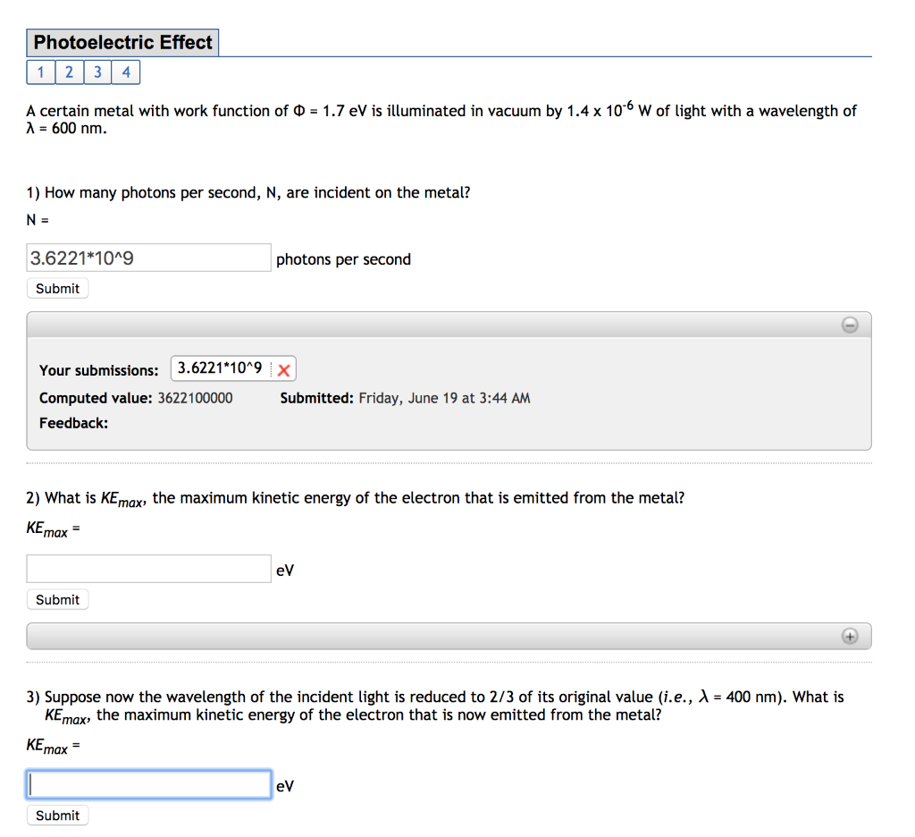 Solved Photoelectric Effect 1 2 3 4 A certain metal with | Chegg.com