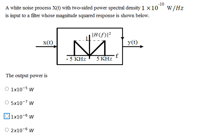 Solved -10 A white noise process X(t) with two-sided power | Chegg.com
