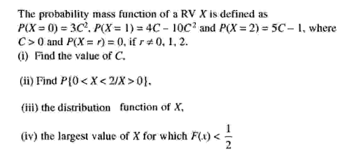 Solved Thic probability mass function of ﻿a RVx is ﻿defined | Chegg.com