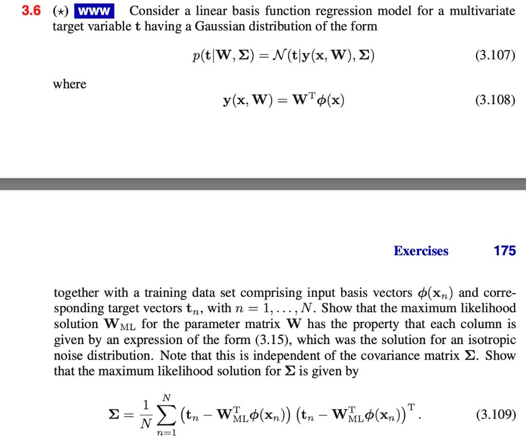 3.6 (*) www Consider a linear basis function | Chegg.com