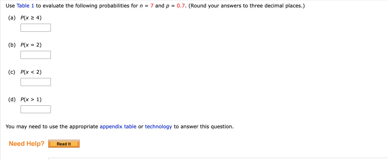 Solved Use Table 1 to evaluate the following probabilities | Chegg.com