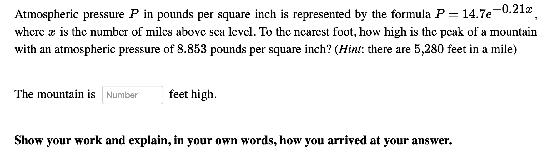 Solved Atmospheric pressure P in pounds per square inch is | Chegg.com