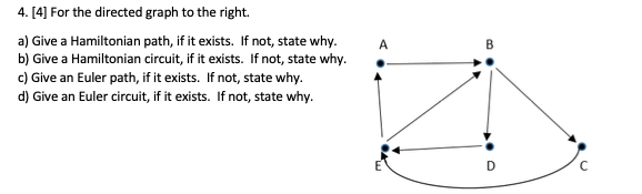 Solved 4.[4] For the directed graph to the right. A a) Give | Chegg.com