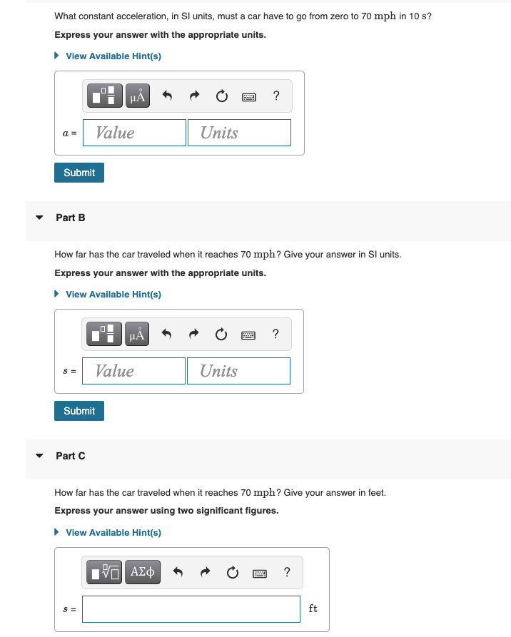 Solved What constant acceleration, in Sl units, must a car | Chegg.com