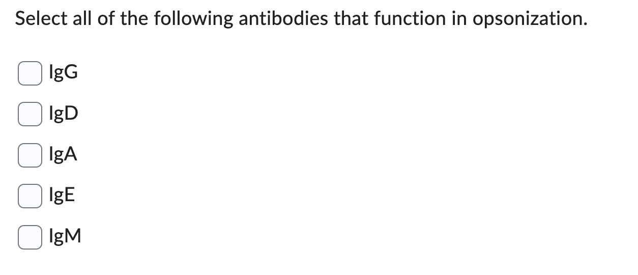 Solved Select all of the following antibodies that function | Chegg.com