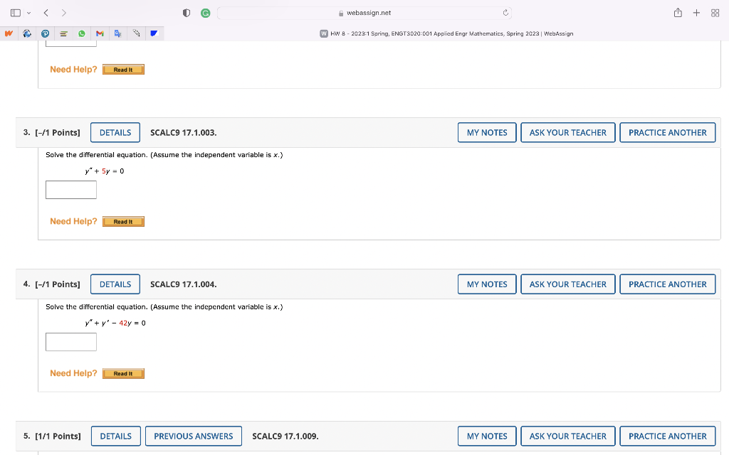 Solved 1 Points] SCALC9 17.1.003. Solve the differential | Chegg.com