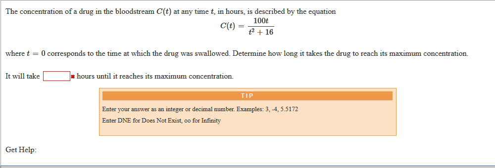 Solved The concentration of a drug in the bloodstream C(t) | Chegg.com