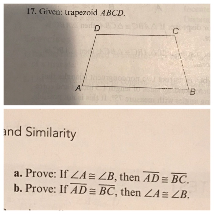 Solved 17. Given: trapezoid ABCD and Similarity a. Prove: If | Chegg.com